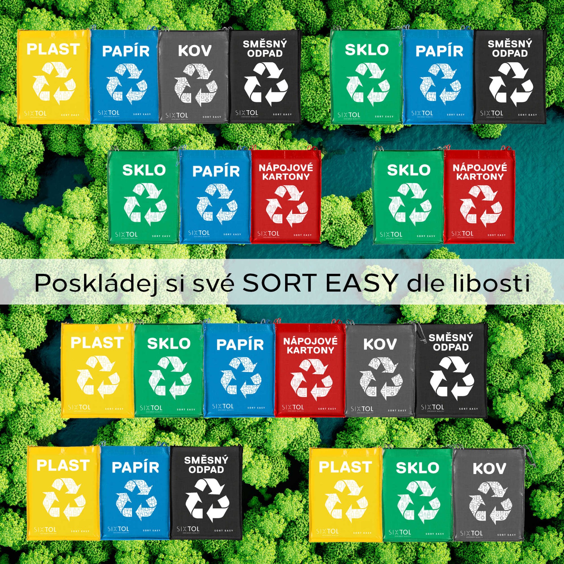 Tašky na tříděný odpad SORT EASY 3 BASIC, 30x30x40 cm, 3 x 36 l, 3 ks ...